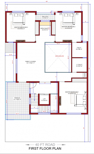 45*75 House plan, 3375 SqFt Floor Plan multistorey Home Design- 10130