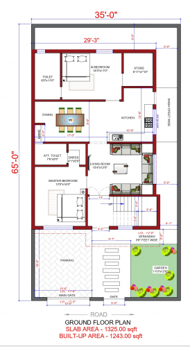 35*65 House plan, 2275 SqFt Floor Plan duplex Home Design- 10272