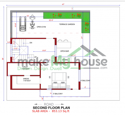 34*36 House plan, 1224 SqFt Floor Plan triplex Home Design- 10637