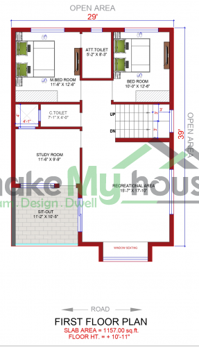29*39 House plan, 1131 SqFt Floor Plan duplex Home Design- 10788