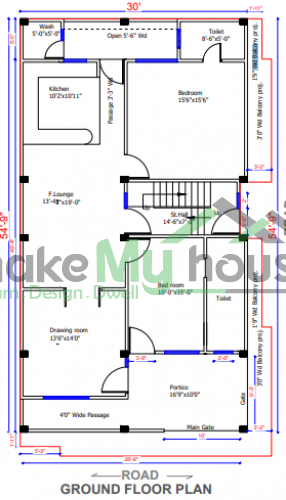 30*49 House plan, 1470 SqFt Floor Plan duplex Home Design- 11169