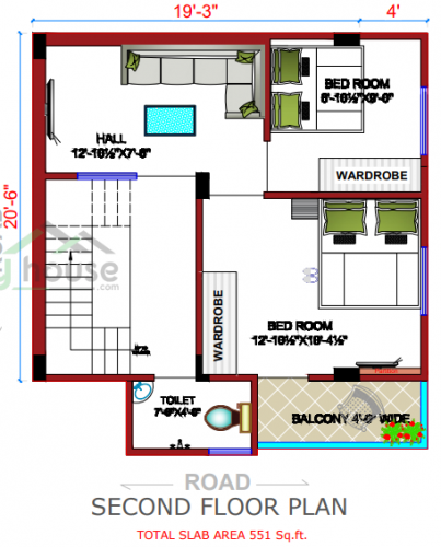 24*24 House plan, 576 SqFt Floor Plan triplex Home Design- 11220