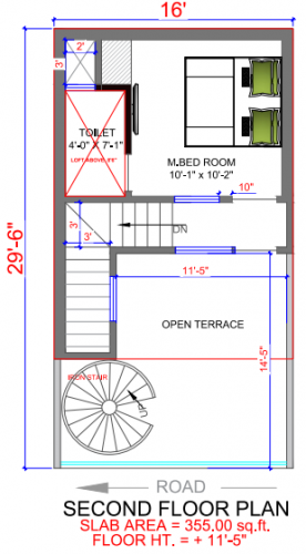 16*27 House plan, 432 SqFt Floor Plan triplex Home Design- 11254