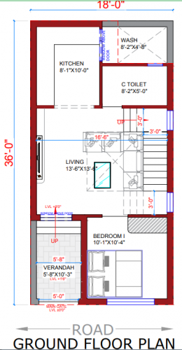 18*36 House plan, 648 SqFt Floor Plan duplex Home Design- 11255