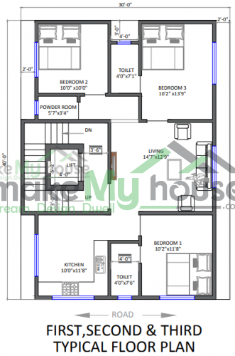 30*40 House plan, 1200 SqFt Floor Plan multistorey Home Design- 11276