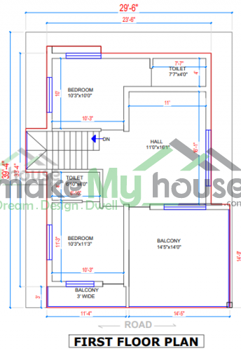 24*33 House plan, 792 SqFt Floor Plan duplex Home Design- 11344