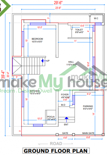 24*33 House plan, 792 SqFt Floor Plan duplex Home Design- 11344