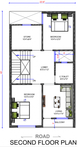 23*40 House plan, 920 SqFt Floor Plan triplex Home Design- 11434