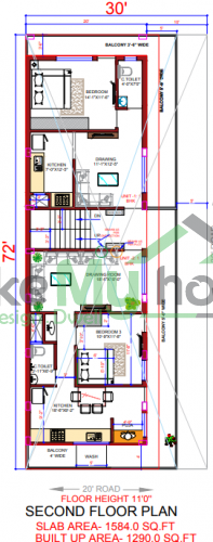 30*72 House plan, 2160 SqFt Floor Plan triplex Home Design- 11552