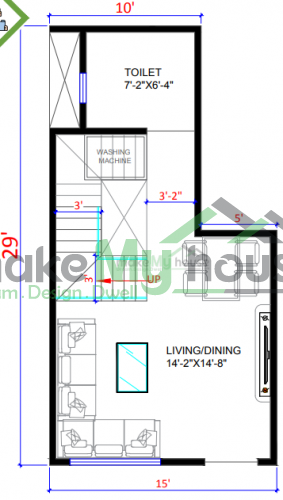 15*29 House plan, 435 SqFt Floor Plan duplex Home Design- 11781