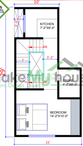 15*29 House plan, 435 SqFt Floor Plan duplex Home Design- 11781