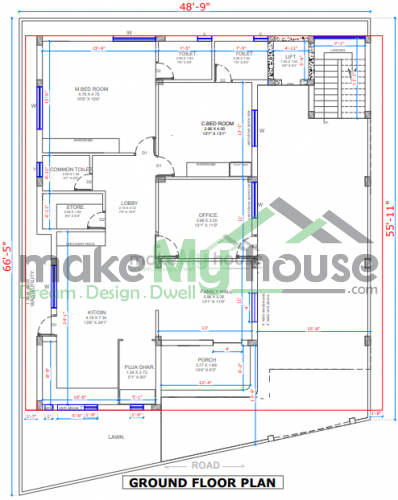 49*54 House plan, 2646 SqFt Floor Plan triplex Home Design- 11848