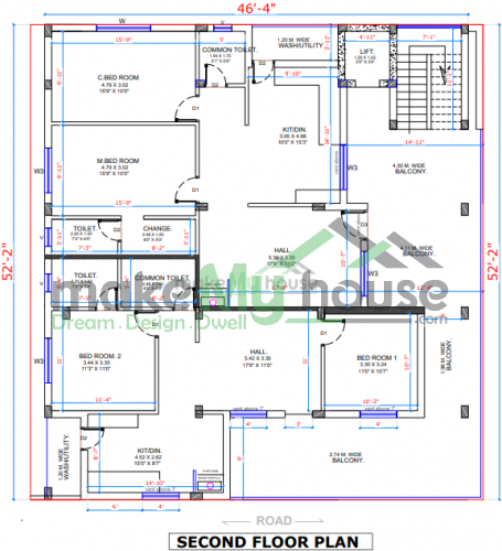 49*54 House plan, 2646 SqFt Floor Plan triplex Home Design- 11848