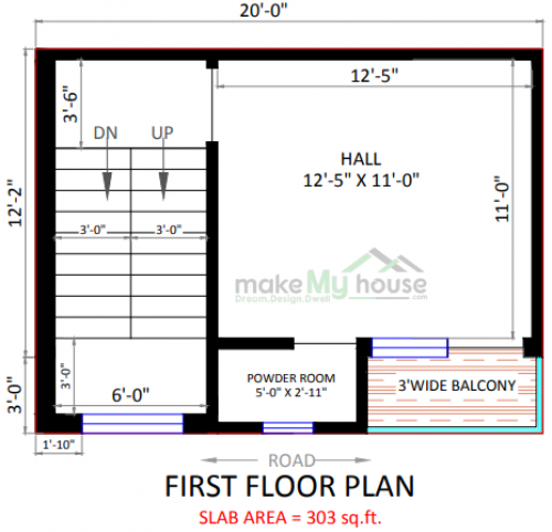 13*20 House plan, 260 SqFt Floor Plan triplex Home Design- 11896