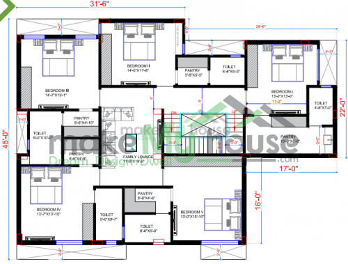 45*60 House plan, 2700 SqFt Floor Plan triplex Home Design- 11904