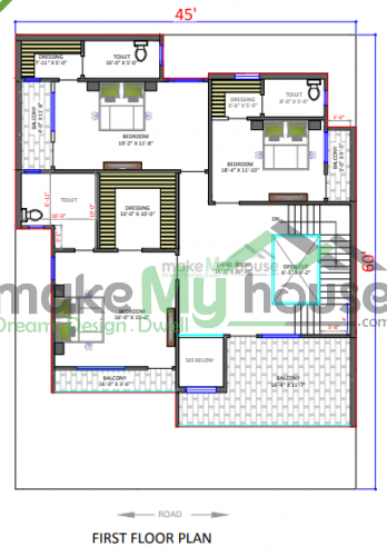 45*60 House plan, 2700 SqFt Floor Plan duplex Home Design- 12048
