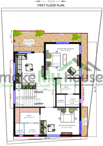 44*59 House plan, 2596 SqFt Floor Plan triplex Home Design- 12093
