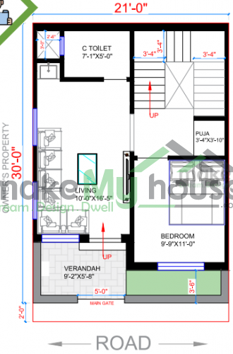 21*30 House plan, 630 SqFt Floor Plan duplex Home Design- 12126