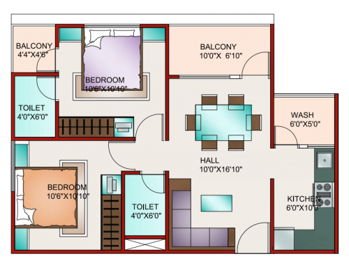15*42 House plan, 630 SqFt Floor Plan duplex Home Design- 12160