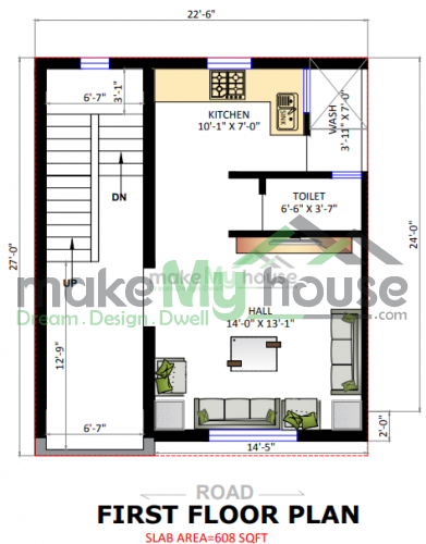 24*22 House plan, 528 SqFt Floor Plan triplex Home Design- 12169
