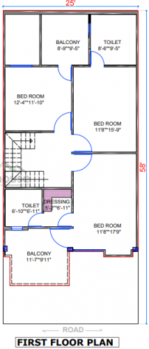 25*58 House plan, 1450 SqFt Floor Plan duplex Home Design- 12208