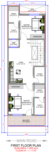 18*60 House plan, 1080 SqFt Floor Plan duplex Home Design- 12240