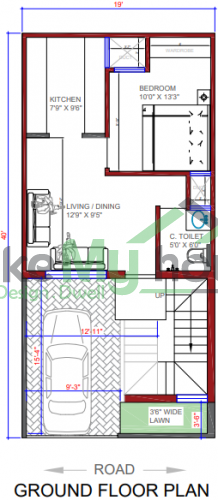 19*40 House plan, 760 SqFt Floor Plan duplex Home Design- 12353
