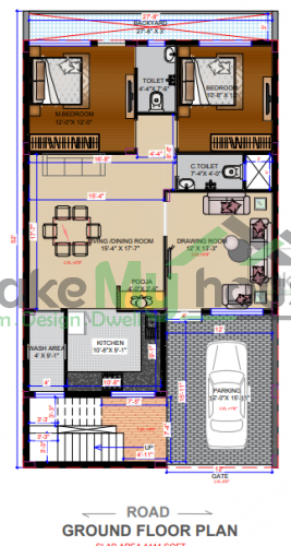 29*52 House plan, 1508 SqFt Floor Plan duplex Home Design- 12393