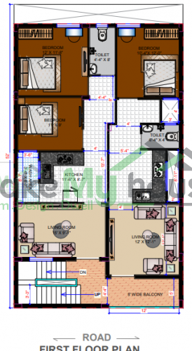 29*52 House plan, 1508 SqFt Floor Plan duplex Home Design- 12393