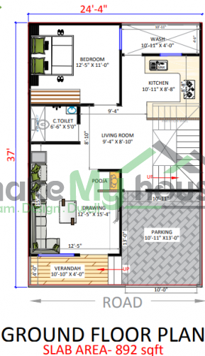 24*33 House plan, 792 SqFt Floor Plan duplex Home Design- 12434