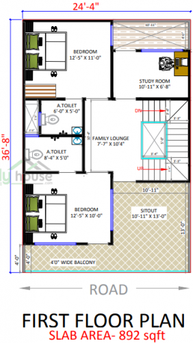 24*33 House plan, 792 SqFt Floor Plan duplex Home Design- 12434