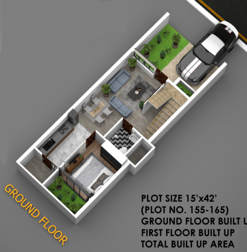 15*42 House plan, 630 SqFt Floor Plan duplex Home Design- 12475