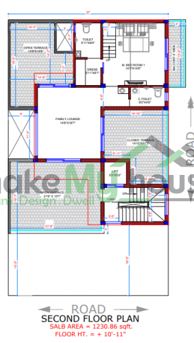 37*64 House plan, 2368 SqFt Floor Plan triplex Home Design- 12509