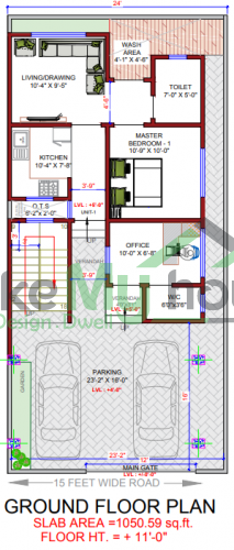 24*50 House plan, 1200 SqFt Floor Plan triplex Home Design- 12553