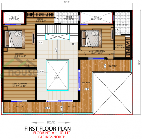 50x40 House plan, 2000 SqFt | 3 BHK House Design | 2 Storey Plan