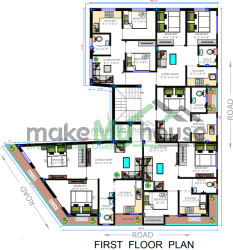 43*62 House plan, 2666 SqFt Floor Plan duplex Home Design- 12592