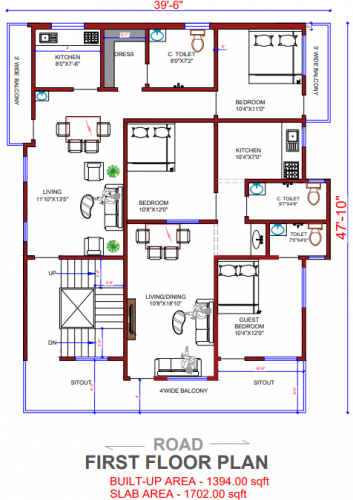 41*72 House plan, 2952 SqFt Floor Plan duplex Home Design- 12594