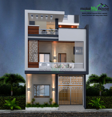 22*41 House plan, 902 SqFt Floor Plan triplex Home Design- 12167