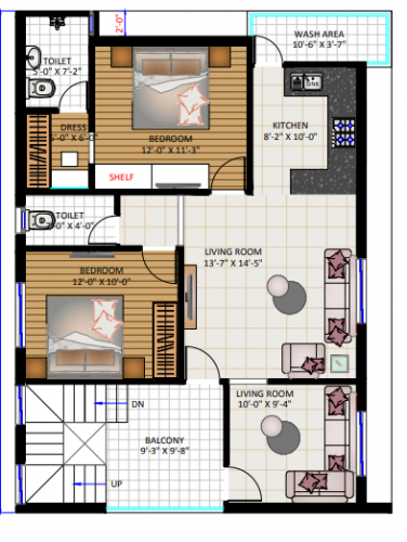 29*39 House plan, 1131 SqFt Floor Plan duplex Home Design- 12661