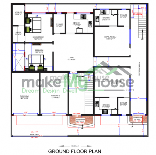 58*60 House plan, 3480 SqFt Floor Plan duplex Home Design- 12716