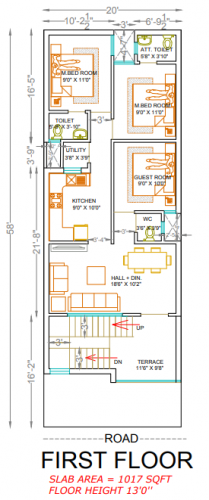 20*58 House plan, 1160 SqFt Floor Plan duplex Home Design- 12734
