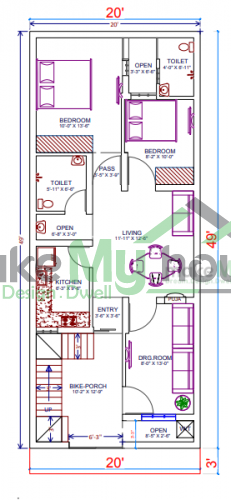 20*49 House plan, 980 SqFt Floor Plan duplex Home Design- 12736