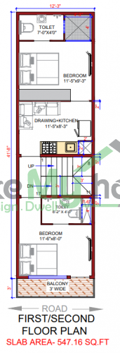 12*41 House plan, 492 SqFt Floor Plan multistorey Home Design- 9539