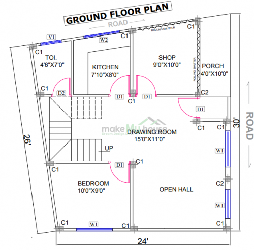 27*30 House plan, 810 SqFt Floor Plan singlex Home Design- 12996