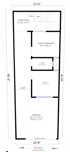 15*45 House plan, 675 SqFt Floor Plan duplex Home Design- 13008