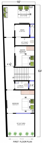 16*64 House plan, 1024 SqFt Floor Plan duplex Home Design- 13017