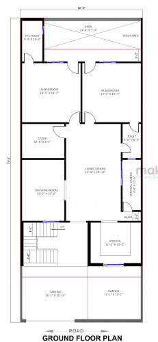 30*75 House plan, 2250 SqFt Floor Plan duplex Home Design- 13022