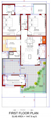 30*70 House plan, 2100 SqFt Floor Plan duplex Home Design- 9704