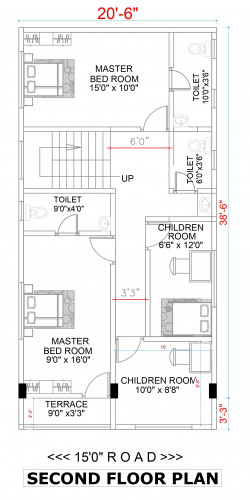 21*39 House plan, 819 SqFt Floor Plan triplex Home Design- 13126