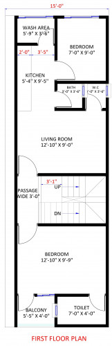 15*45 House plan, 675 SqFt Floor Plan duplex Home Design- 13159